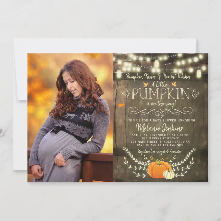 Rustic Pumpkin Fall Baby Shower Invitation Photo | Zazzle