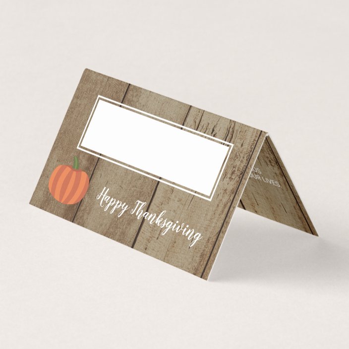 Rustic Pumpkin Faux Wood Fall Happy Thanksgiving Place Card | Zazzle.com