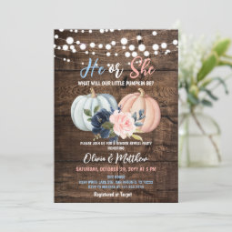 Rustic Pumpkin Gender Reveal Party Invitation | Zazzle