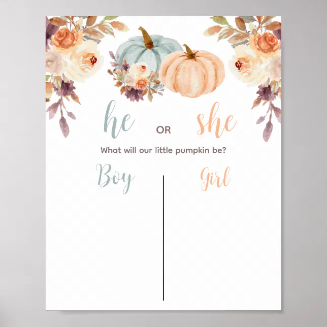 Rustic Pumpkin Gender Reveal Voting Board Poster | Zazzle Rustic Pumpkin Gender Reveal Voting Board Poster | Zazzle