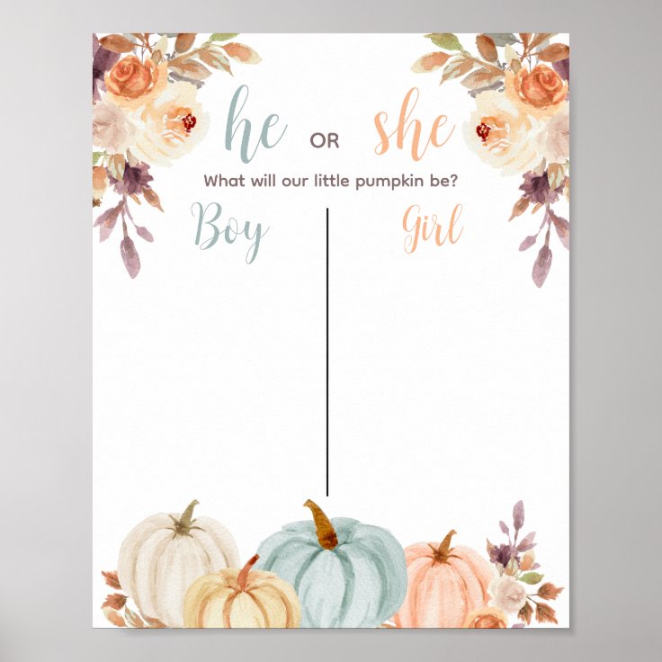 Rustic Pumpkin Gender Reveal Voting Board Poster | Zazzle