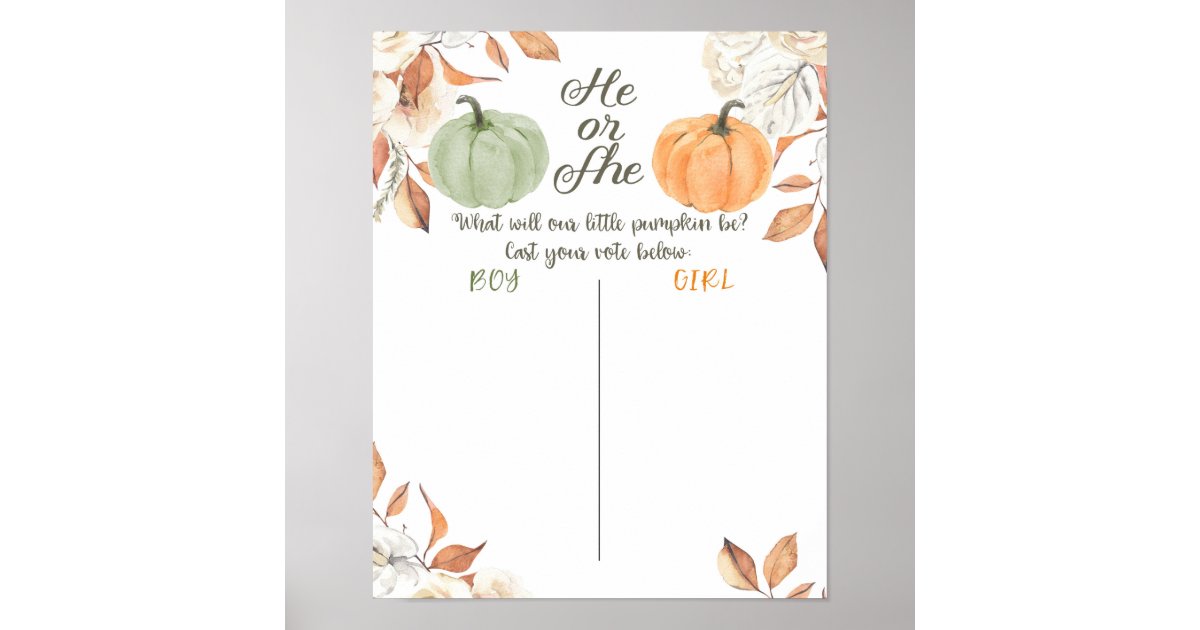 Rustic Pumpkin HE or SHE Voting Board Poster | Zazzle