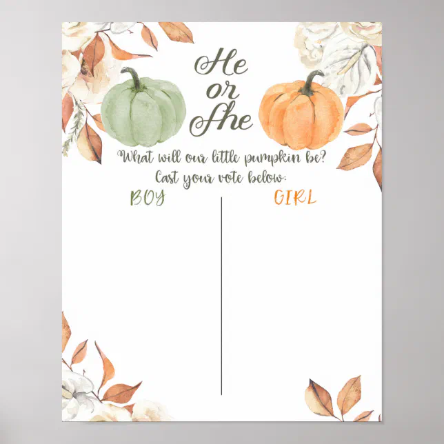Rustic Pumpkin HE or SHE Voting Board Poster | Zazzle