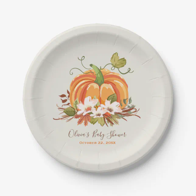 Rustic Pumpkin Paper Plate Baby Shower Autumn Fall | Zazzle
