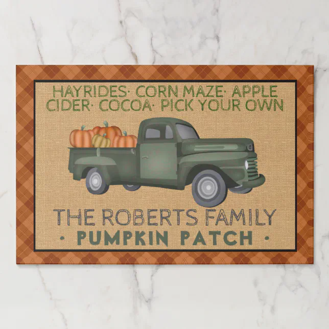 Rustic Pumpkin Patch Farm Vintage Truck Fall Plaid Paper Placemat | Zazzle