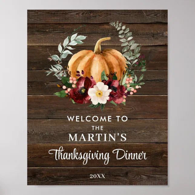 Rustic Pumpkin Thanksgiving Dinner Welcome Poster | Zazzle