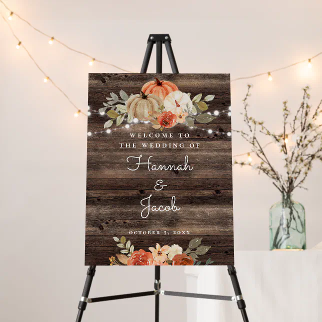 Rustic Pumpkin Wood Fall Wedding Welcome Sign | Zazzle