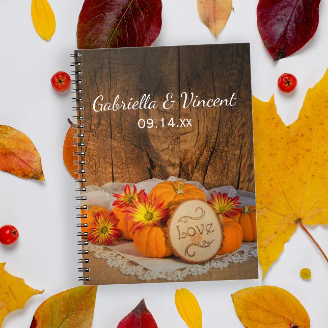 Rustic Pumpkins Fall Barn Wedding Guest Book | Zazzle