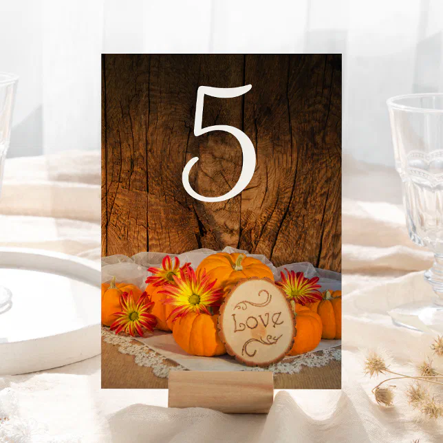 Rustic Pumpkins Fall Barn Wedding Table Numbers | Zazzle