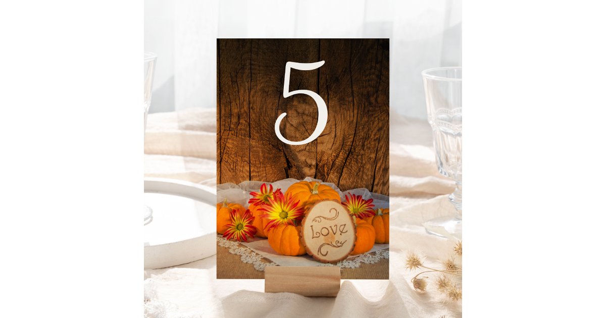Rustic Pumpkins Fall Barn Wedding Table Numbers | Zazzle