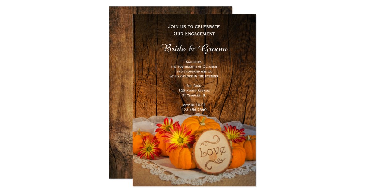 Rustic Pumpkins Fall Engagement Barn Party Invitation | Zazzle.com