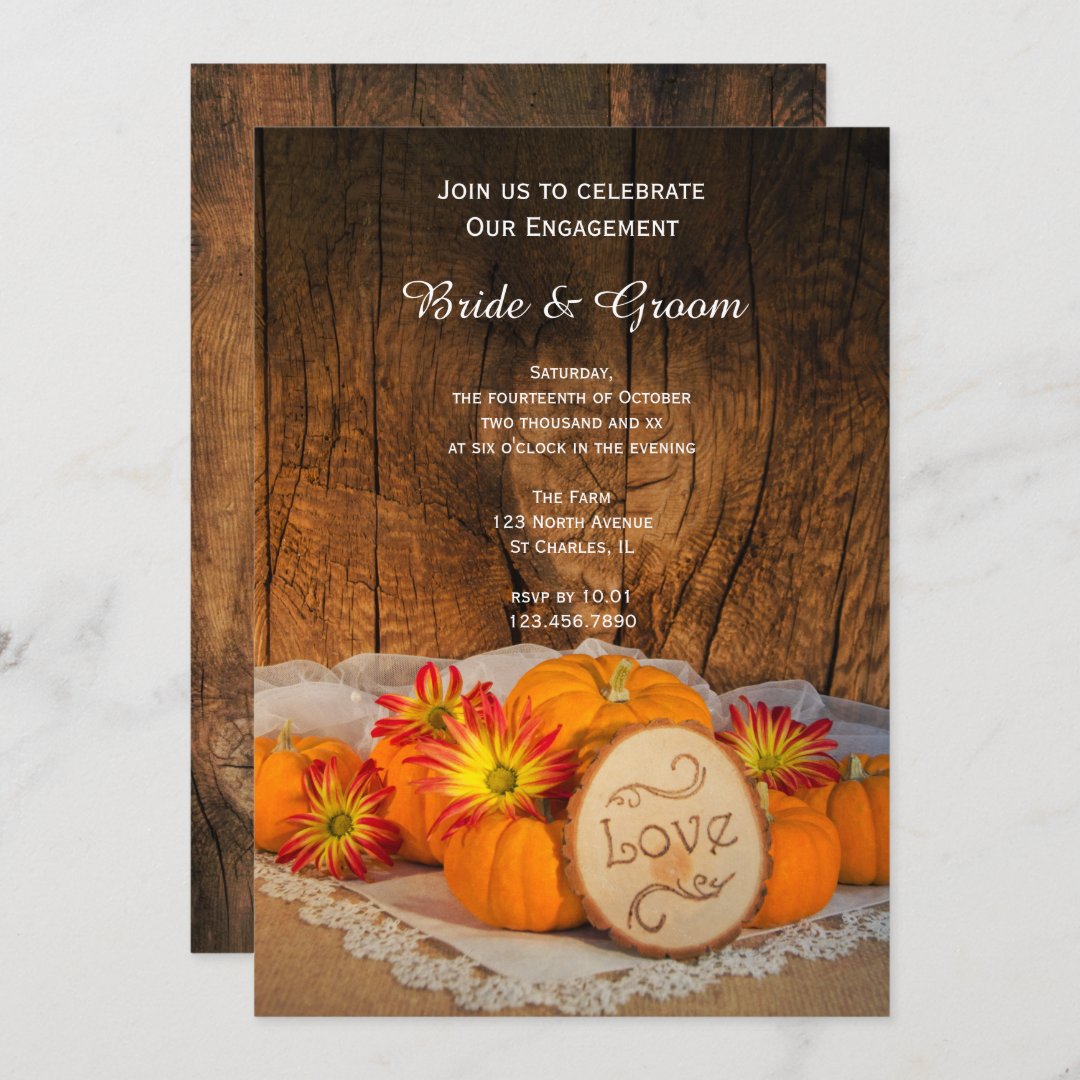 Rustic Pumpkins Fall Engagement Barn Party Invitation | Zazzle