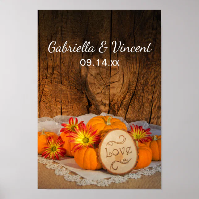Rustic Pumpkins Fall Wedding Poster | Zazzle