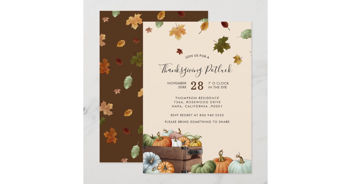 Rustic Pumpkins & Falling Leaves Thanksgiving Inv Invitation | Zazzle