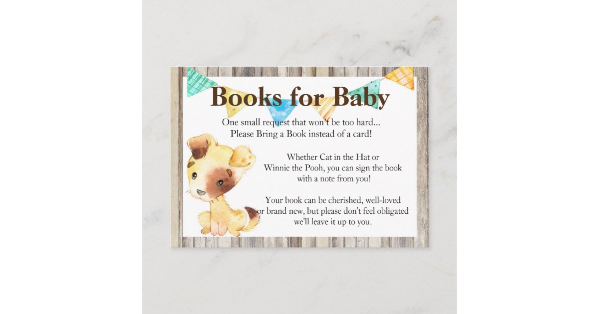 Rustic Puppy Books for Baby Enclosure Card | Zazzle