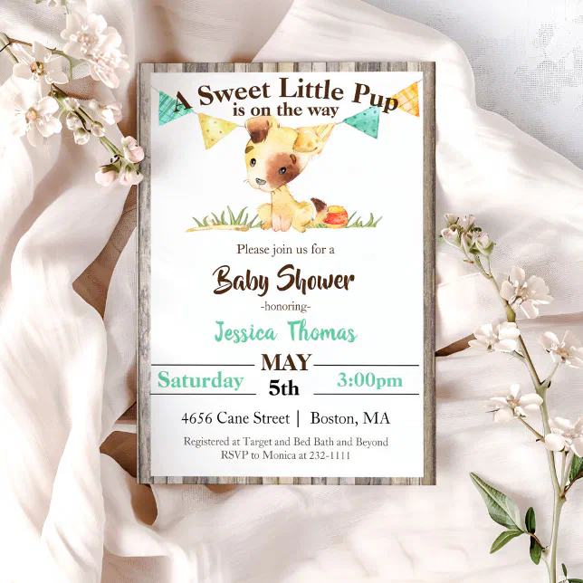 Rustic Puppy Dog Boy Baby Shower Invitation | Zazzle