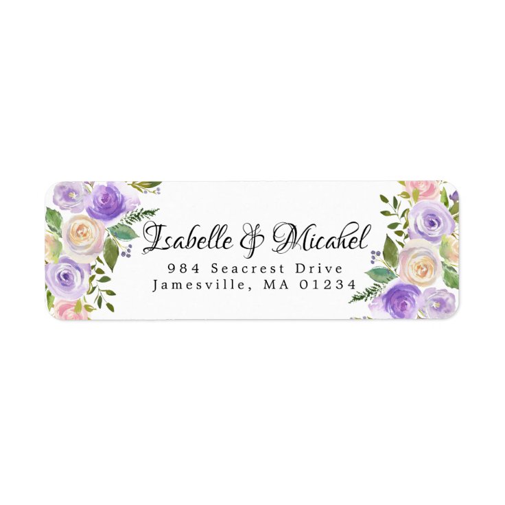 Rustic Purple Cream Floral Return Address Label | Zazzle