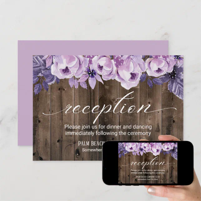 Rustic Purple Floral Barn Wedding Reception Invitation | Zazzle