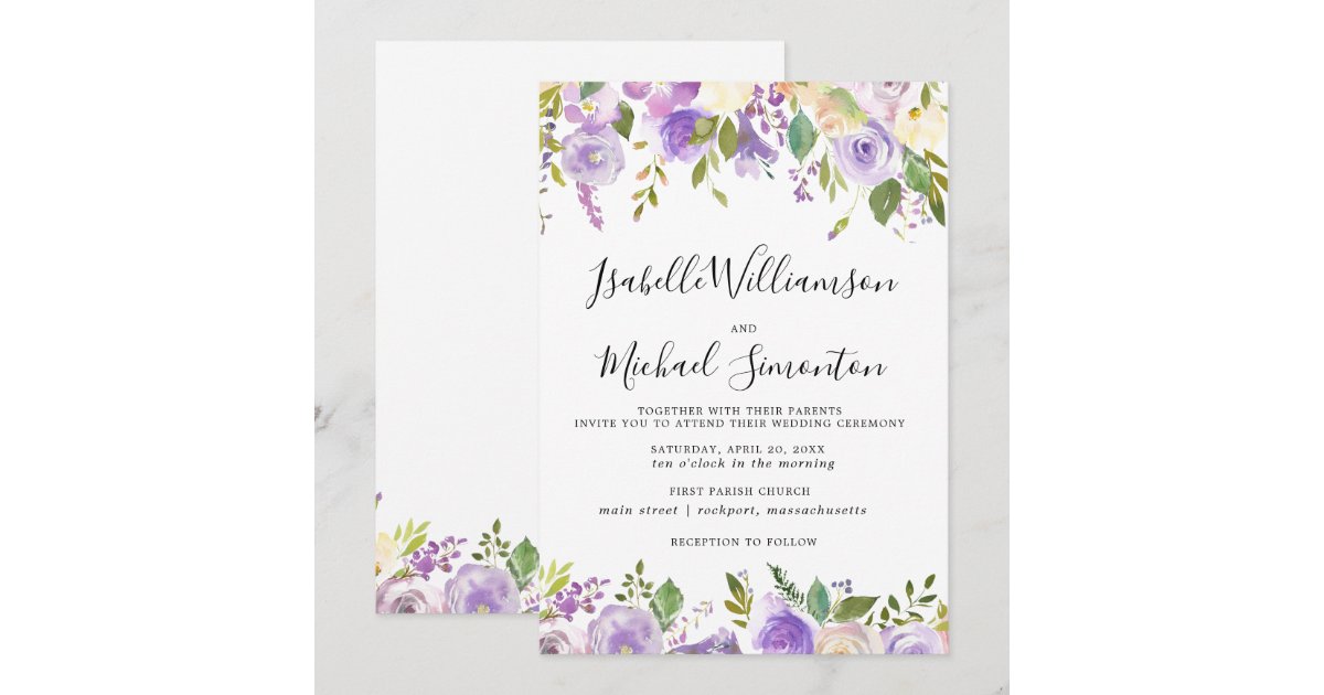 Rustic Purple Floral Botanical Wedding Invitation | Zazzle
