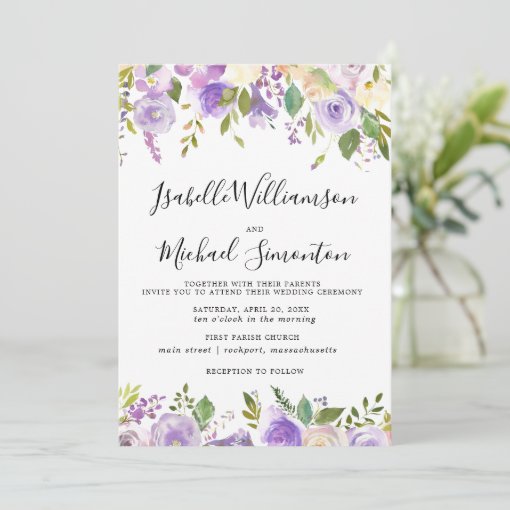 Rustic Purple Floral Botanical Wedding Invitation | Zazzle