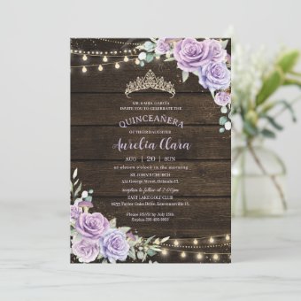 Rustic Purple Floral Enchanted Forest Quinceañera Invitation | Zazzle