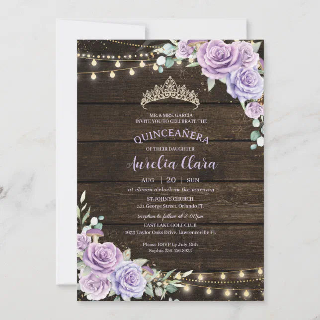 Rustic Purple Floral Enchanted Forest Quinceañera Invitation | Zazzle