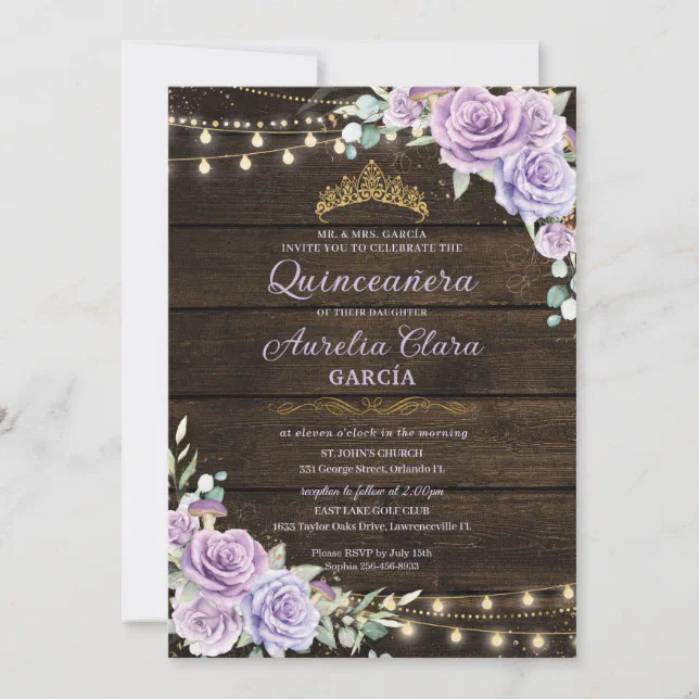 Rustic Purple Floral Enchanted Forest Quinceanera Invitation | Zazzle
