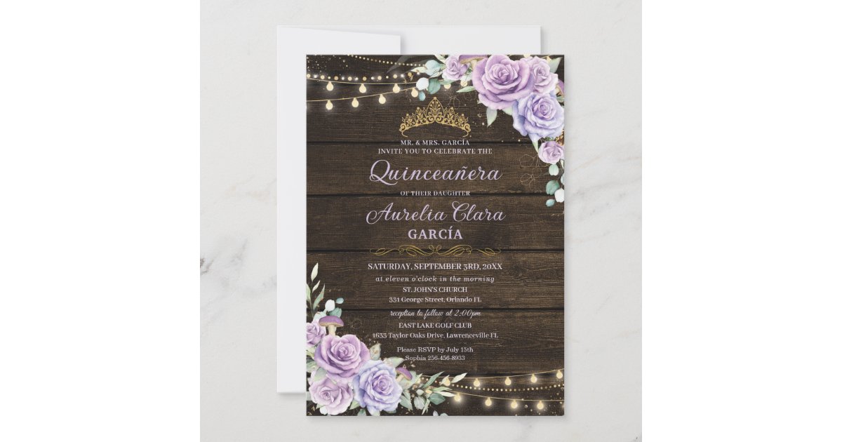 Rustic Purple Floral Enchanted Forest Quinceanera Invitation | Zazzle