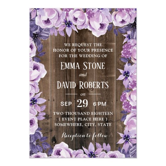 Rustic Purple Floral Frame Elegant Barn Wedding Invitation | Zazzle.com