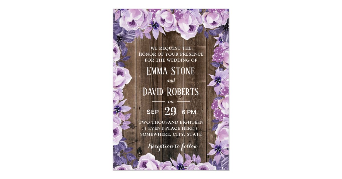 Rustic Purple Floral Frame Elegant Barn Wedding Invitation | Zazzle.com