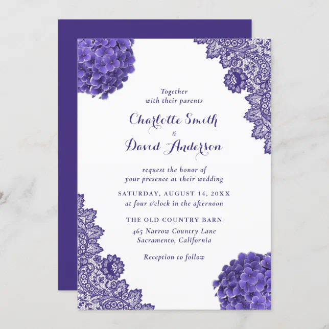 Rustic Purple Floral Lace Wedding Invitation | Zazzle