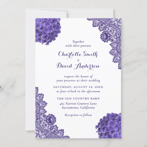 Rustic Purple Floral Lace Wedding Invitation | Zazzle
