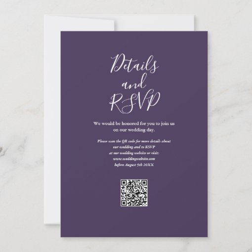 Rustic Purple Floral QR Code Wedding Invitation | Zazzle