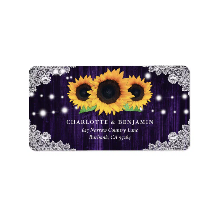 Rustic Purple Lace Sunflower Address Labels | Zazzle