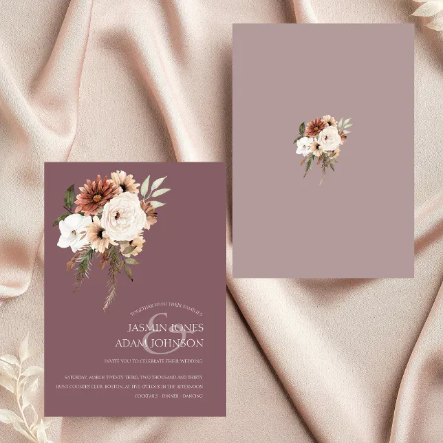 Rustic Purple Peach Floral Elegant Wedding Invitation | Zazzle