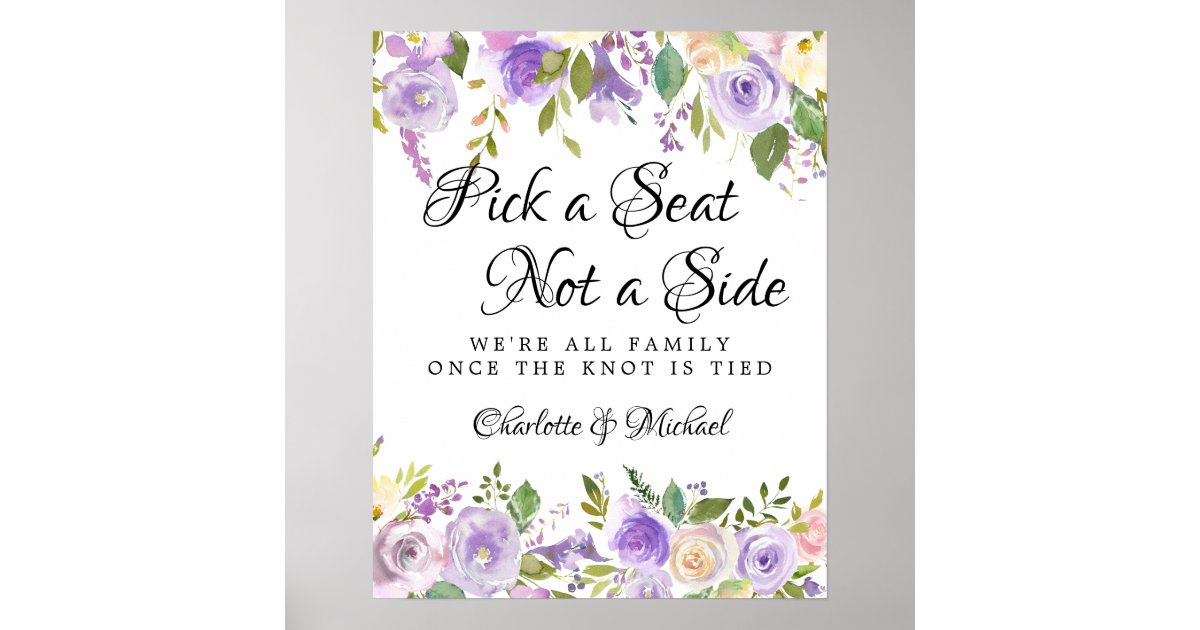 Rustic Purple Rose Floral Wedding Ceremony Seating Poster | Zazzle