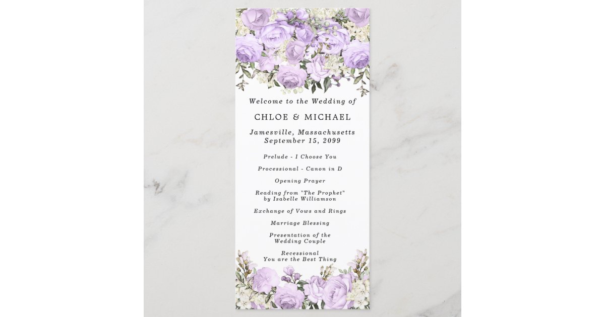 Rustic Purple Rose Floral Wedding Program | Zazzle