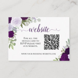 Rustic Purple Roses Wedding Website QR Code Enclosure Card | Zazzle