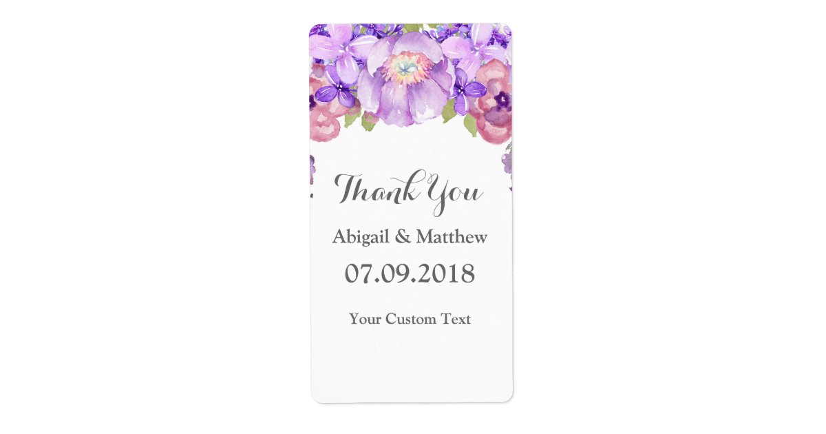 Rustic Purple Watercolor Floral Wedding Labels | Zazzle