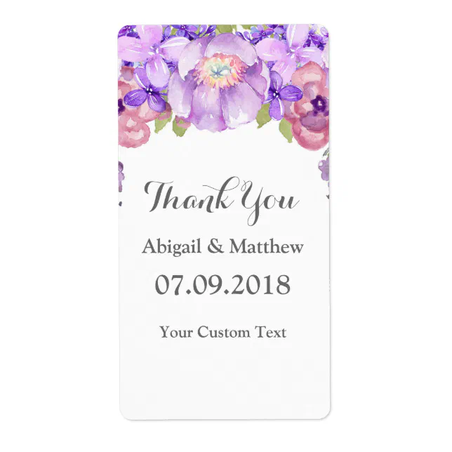 Rustic Purple Watercolor Floral Wedding Labels | Zazzle
