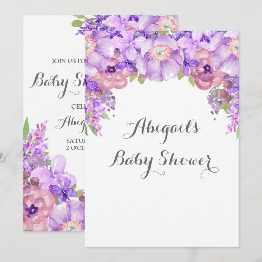 Rustic Purple Watercolor Flowers Baby Shower Invitation | Zazzle