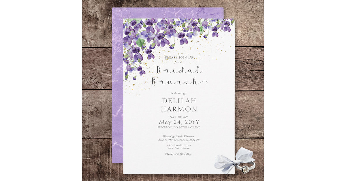 Rustic Purple Watercolor Violets Bridal Brunch Invitation | Zazzle