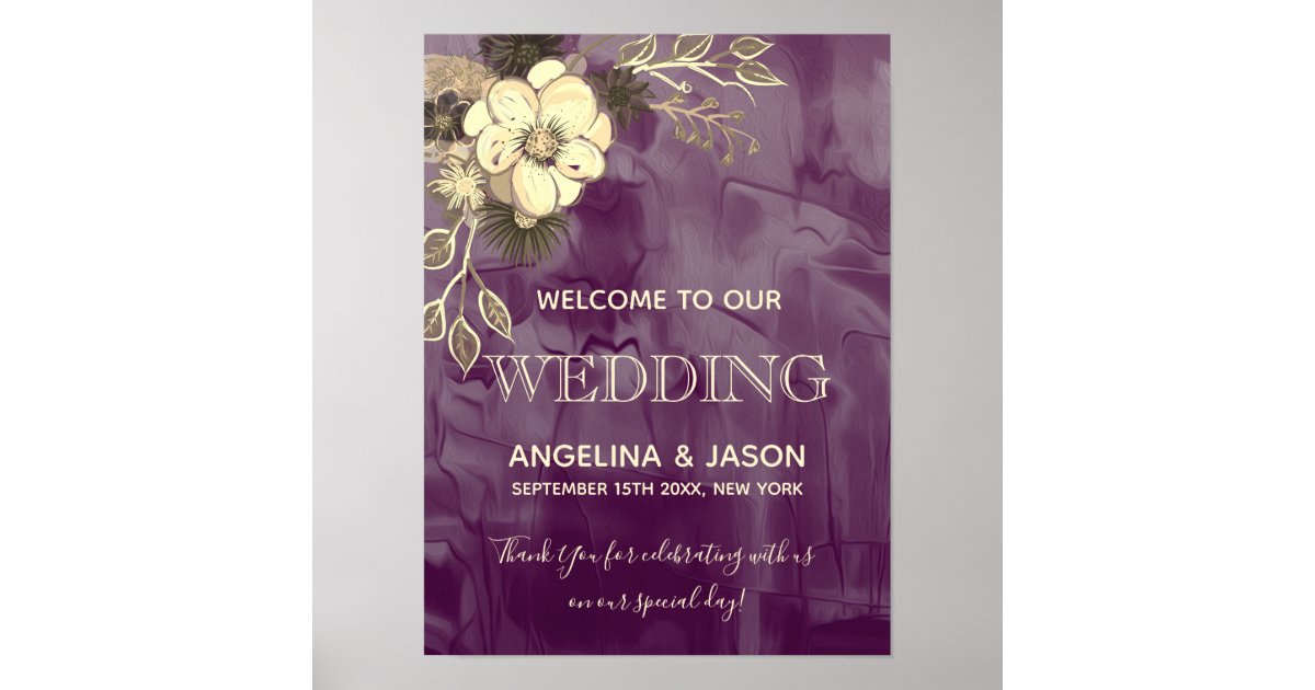 Rustic Purple Welcome Wedding Poster | Zazzle