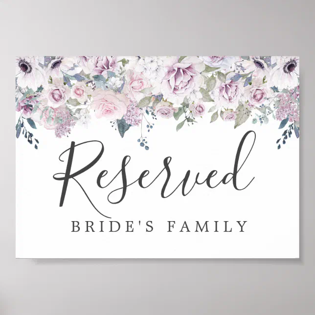 Rustic Purple White Floral Wedding Reserved Sign | Zazzle
