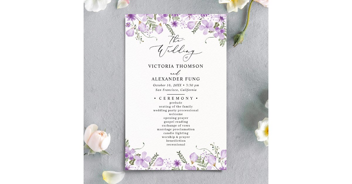 Rustic Purple Wildflowers Greenery Wedding Program | Zazzle