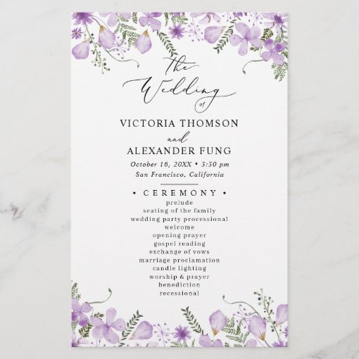 Rustic Purple Wildflowers Greenery Wedding Program | Zazzle