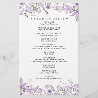 Rustic Purple Wildflowers Greenery Wedding Program | Zazzle