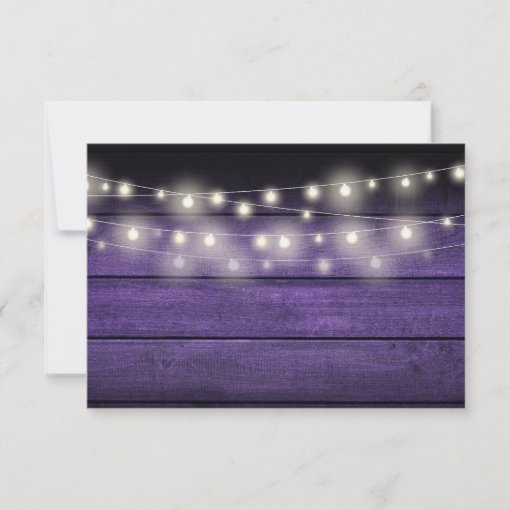 Rustic Purple Wood String Lights Wedding RSVP Card | Zazzle