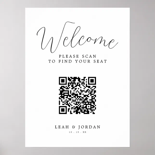 Rustic QR Code Seating Chart Wedding Welcome Sign | Zazzle