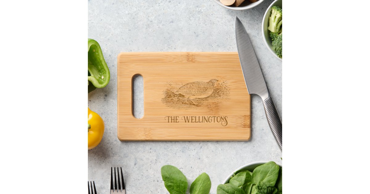 Rustic Quail Game Bird Family Name Cutting Board | Zazzle